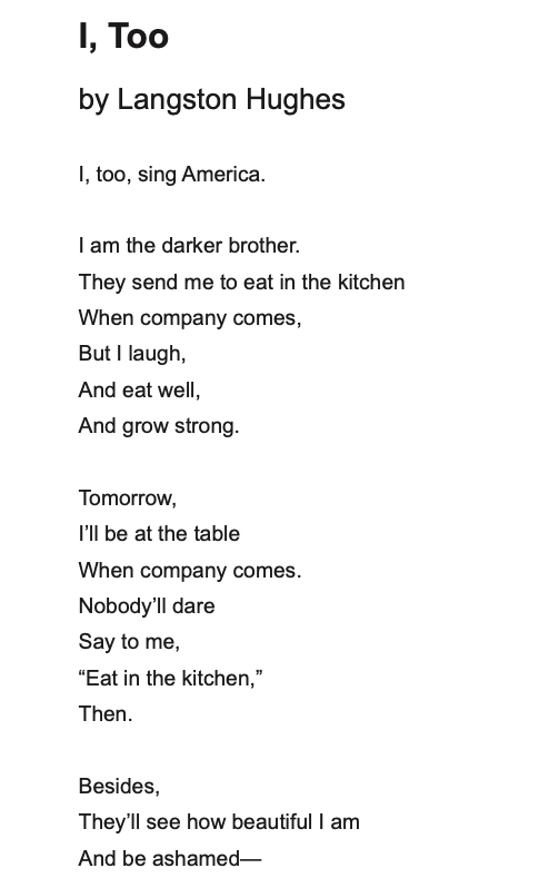 Langston Hughes I Too
