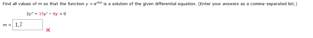 Solved Find all values of m so that the function y = emx is | Chegg.com