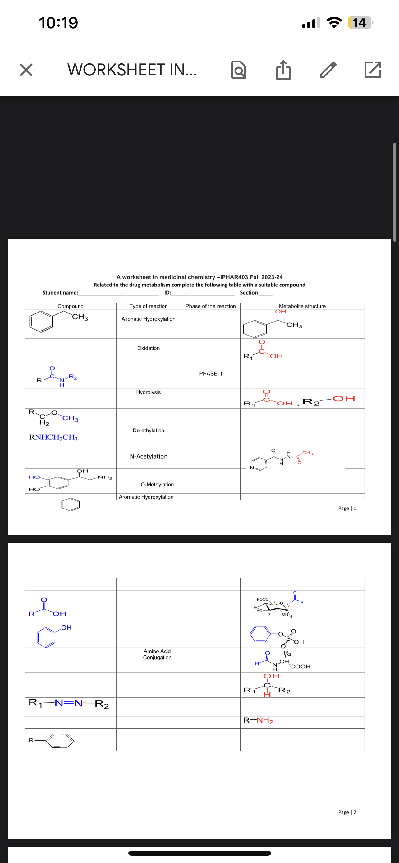 Solved A worksheet in medicinal chemistry -IPHAR403 Fall | Chegg.com