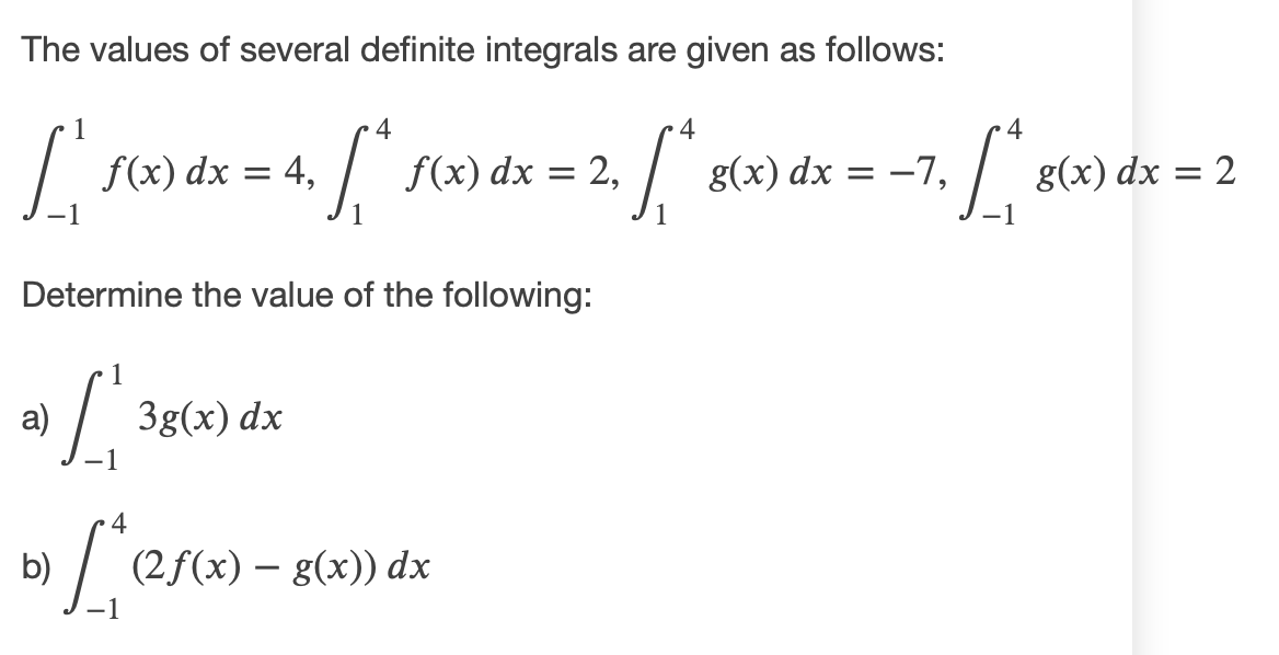 Solved The values of several definite integrals are given as | Chegg.com