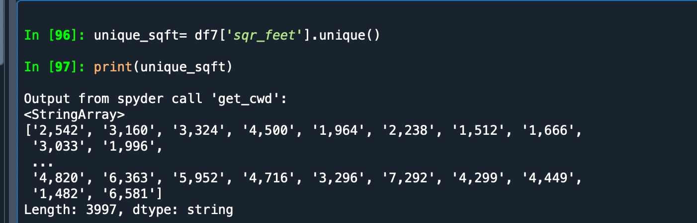 Solved In [96]: unique_sqft= df7['sqr_feet']. unique() In | Chegg.com