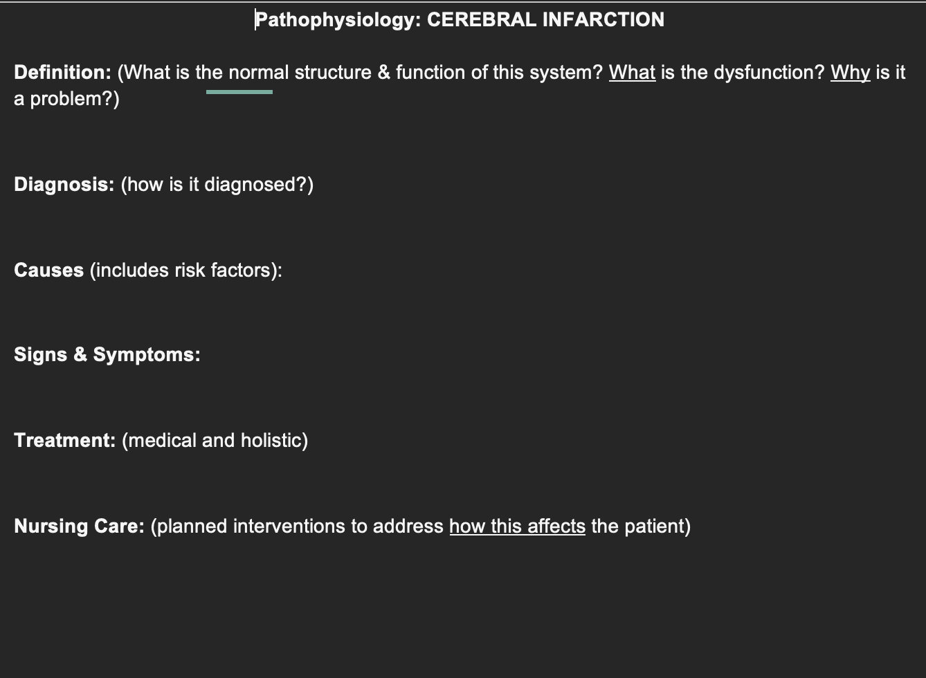 Solved Pathophysiology: CEREBRAL INFARCTION Definition: | Chegg.com