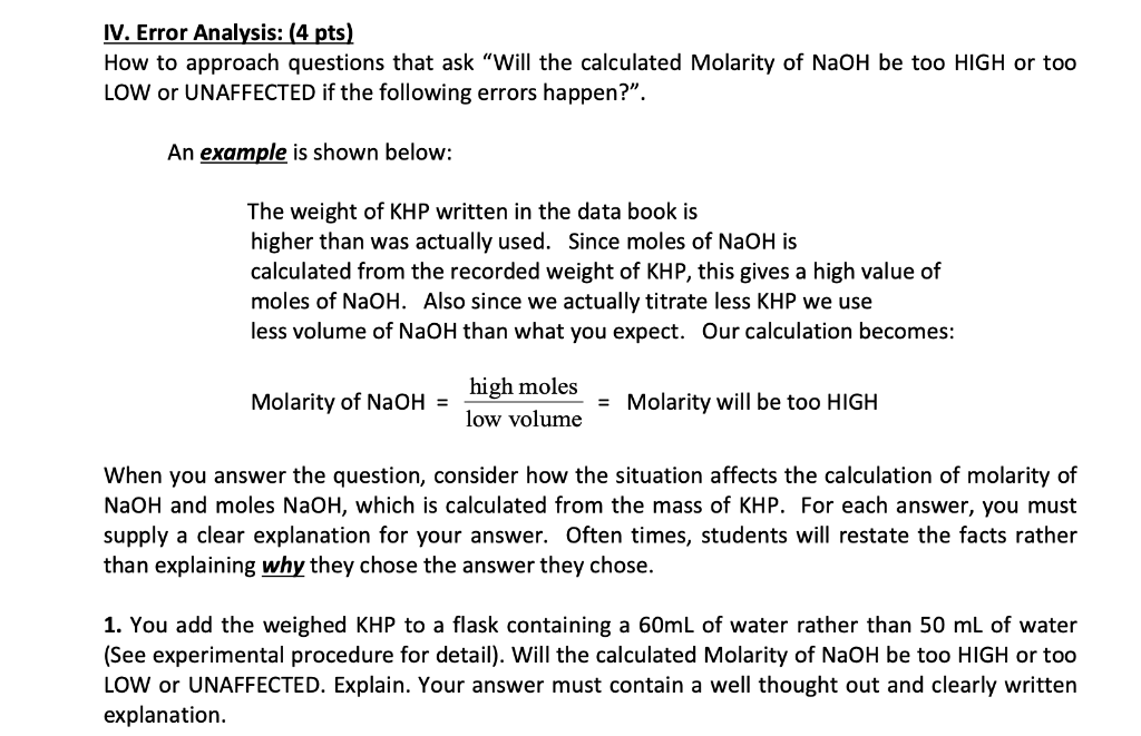 Solved IV. Error Analysis: (4 pts) How to approach questions | Chegg.com