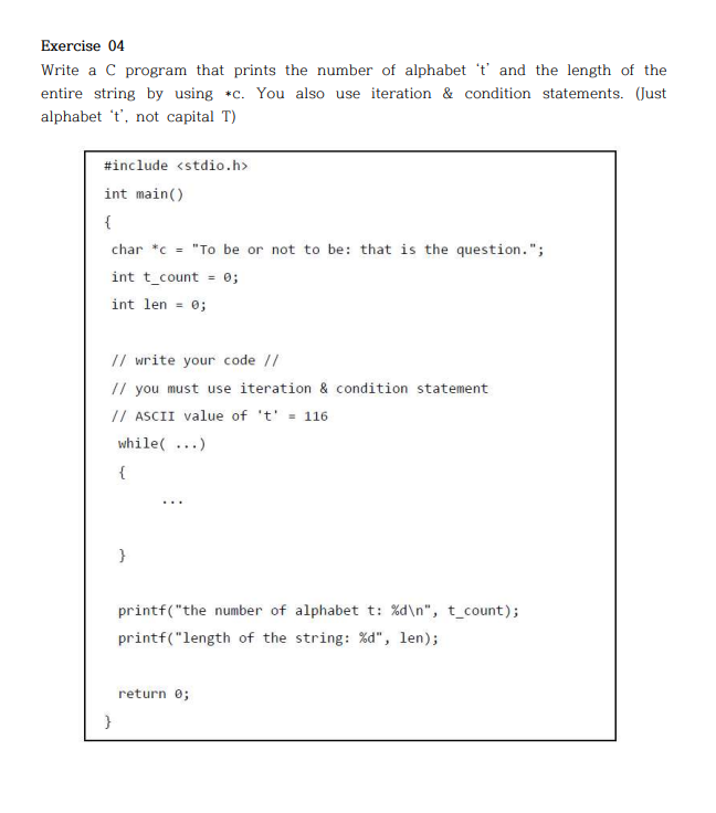 Solved Exercise 04 Write a C program that prints the number | Chegg.com