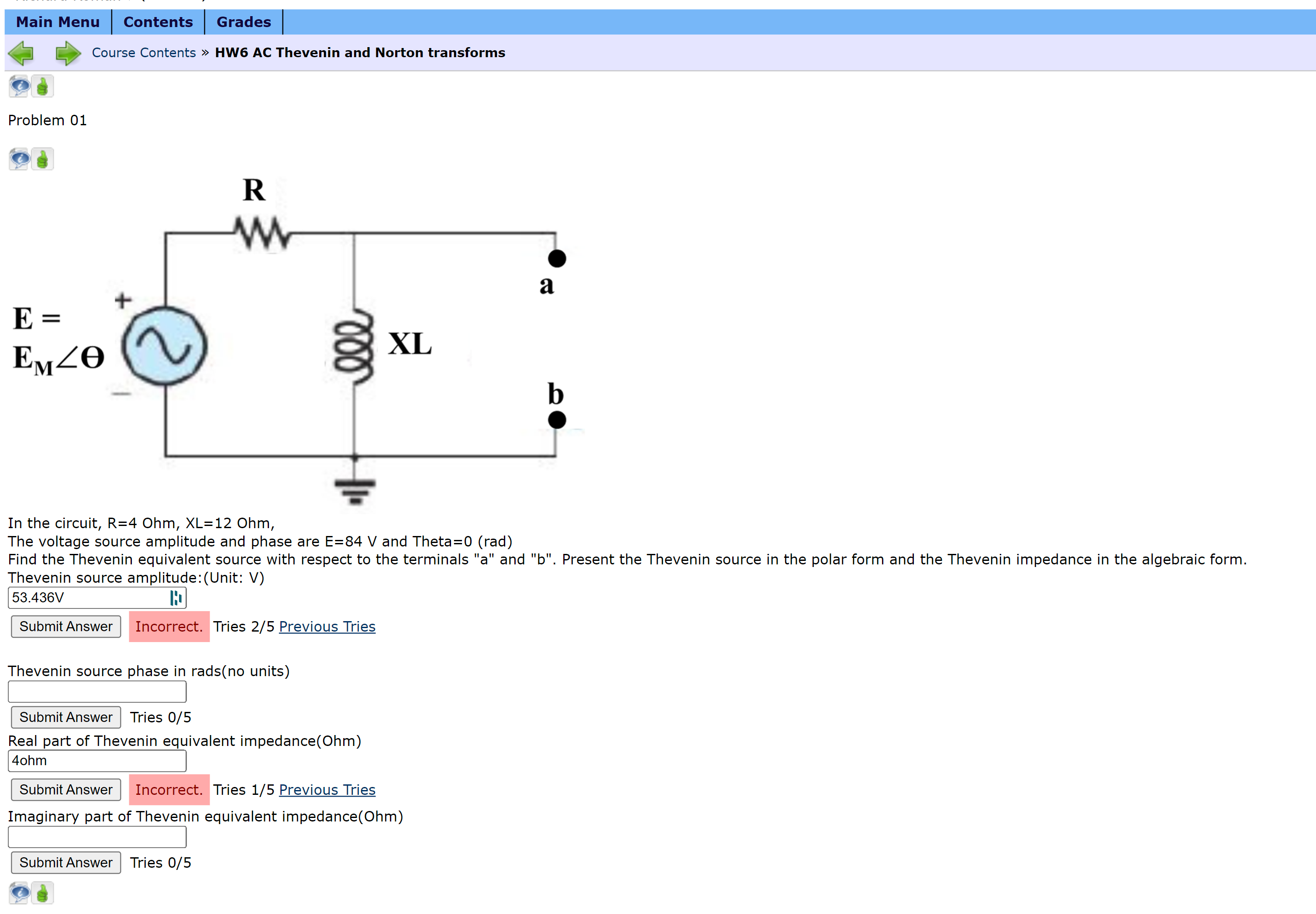 Solved In the circuit, R=4 Ohm, XL=12 Ohm, The voltage | Chegg.com