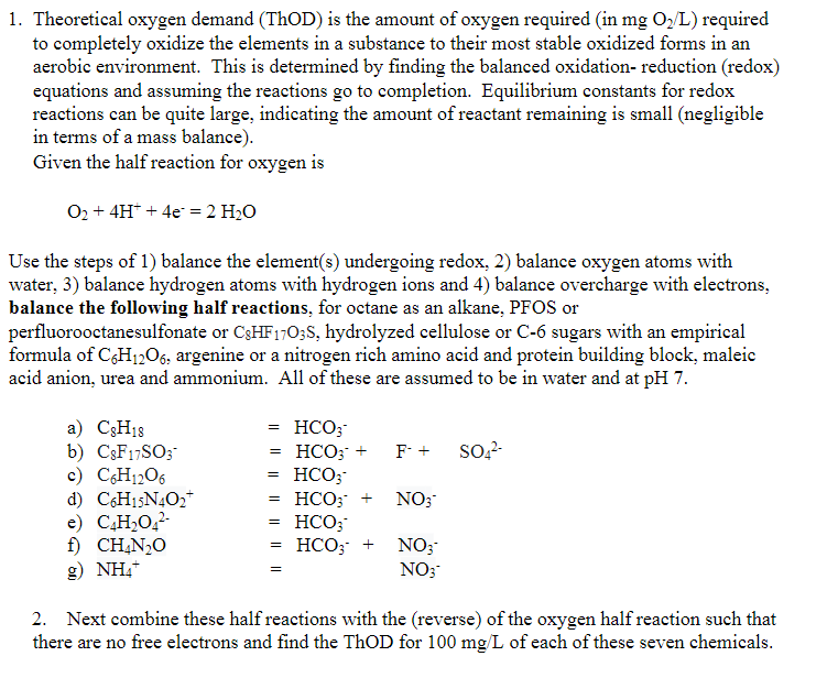 Solved 1. Theoretical oxygen demand (THOD) is the amount of | Chegg.com