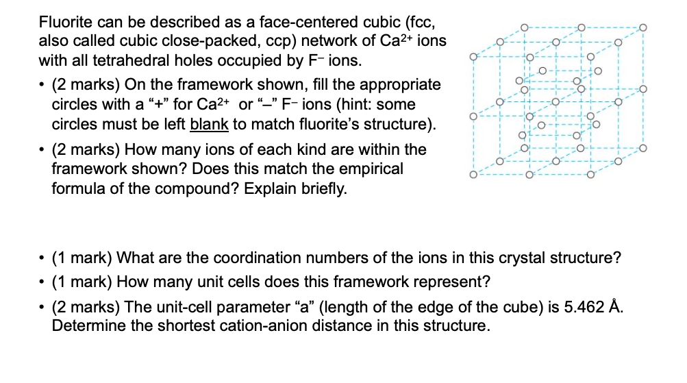 Solved Fluorite can be described as a face-centered cubic | Chegg.com