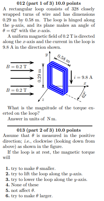 Solved 012 (part 1 of 3 ) 10.0 points A rectangular loop | Chegg.com