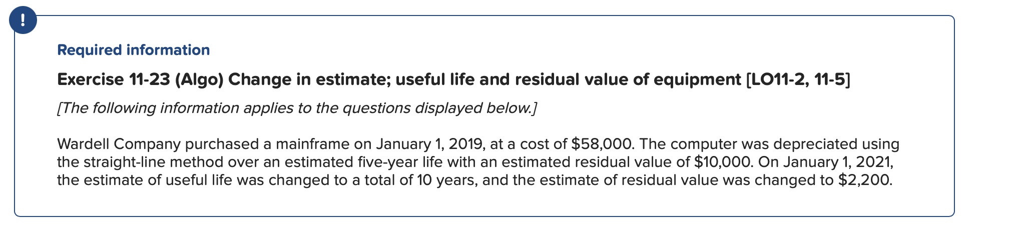 Solved ! Required information Exercise 11-23 (Algo) Change | Chegg.com