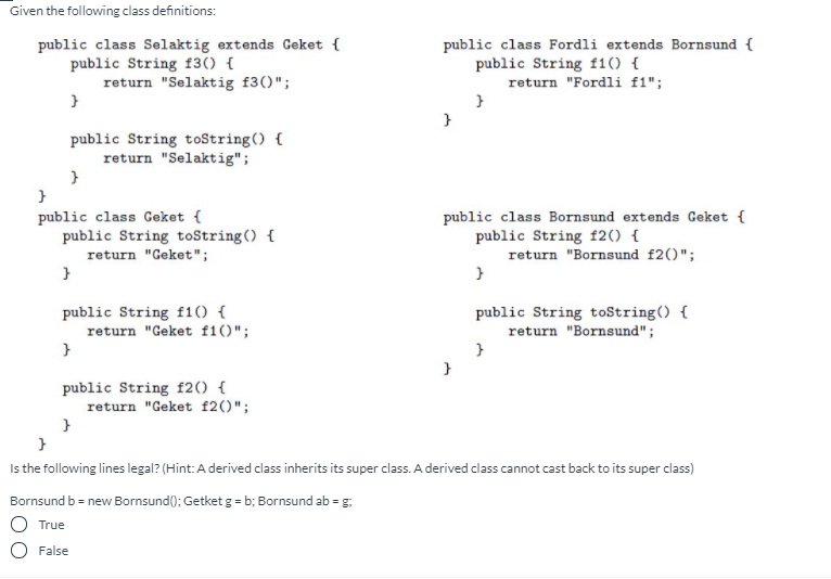Solved Given the following class definitions: public class | Chegg.com