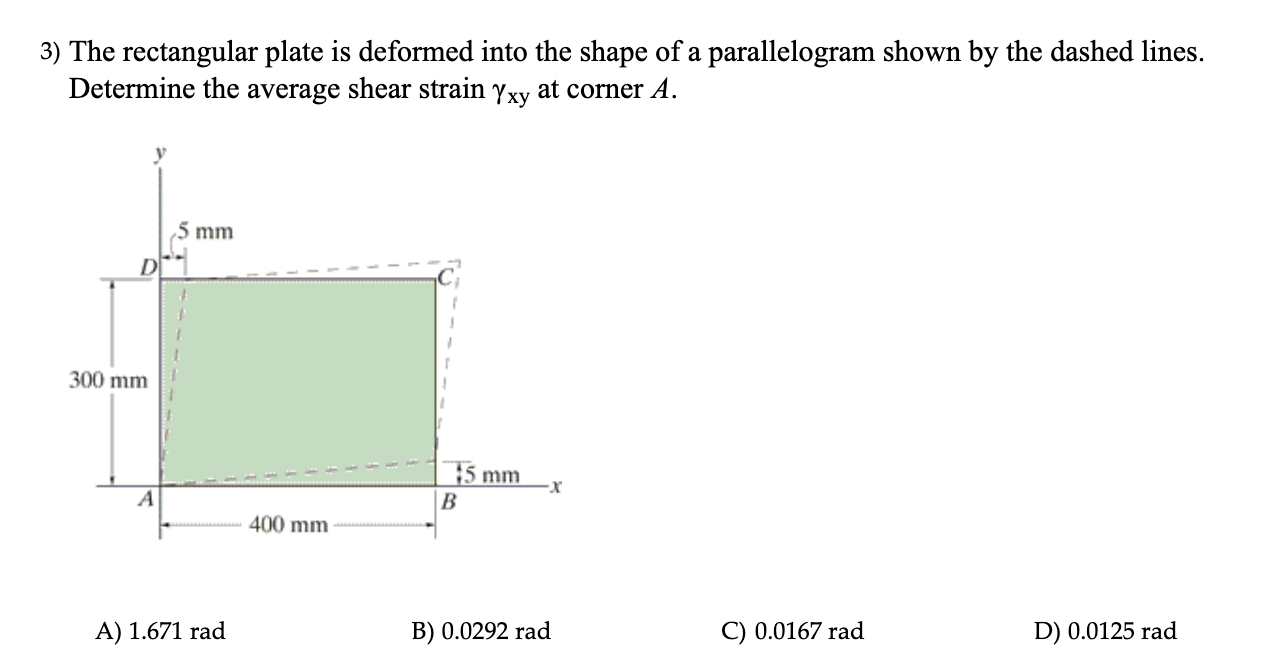 Solved 3) ﻿The rectangular plate is deformed into the shape | Chegg.com