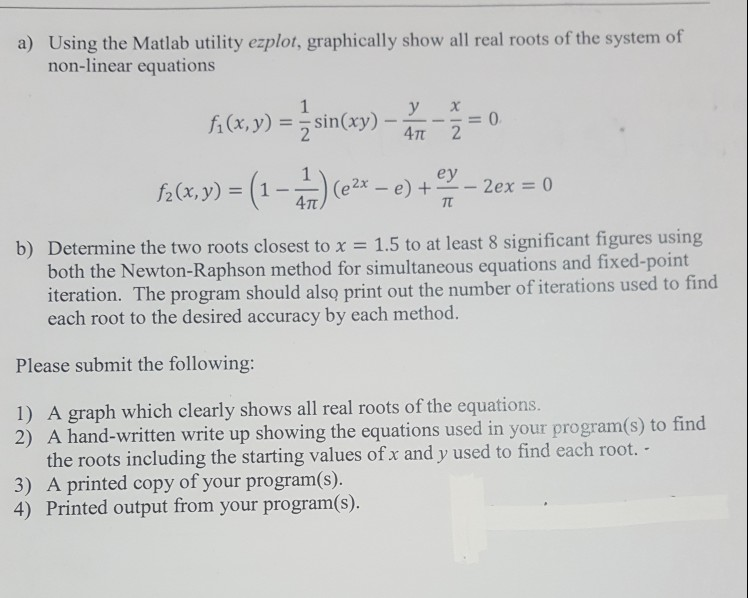 Solved a) Using the Matlab utility ezplot, graphically show | Chegg.com