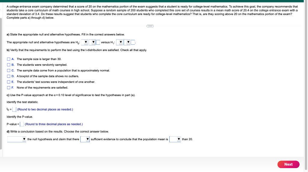 Solved Complete parts a) through d) below. a) State the | Chegg.com