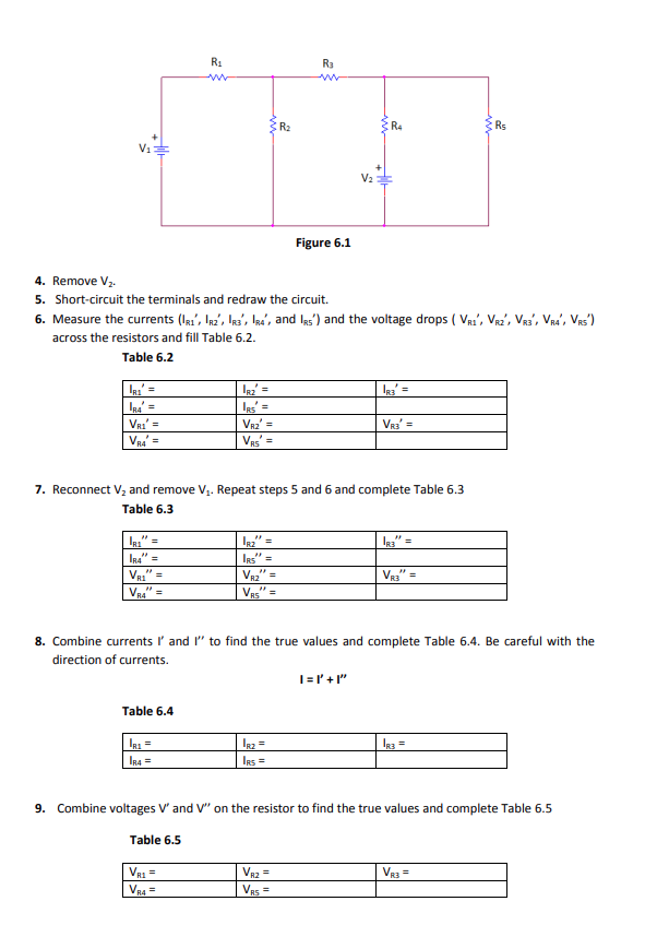 Solved R1 R3 R2 R4 Rs V V2: Figure 6.1 4. Remove V2 5. | Chegg.com