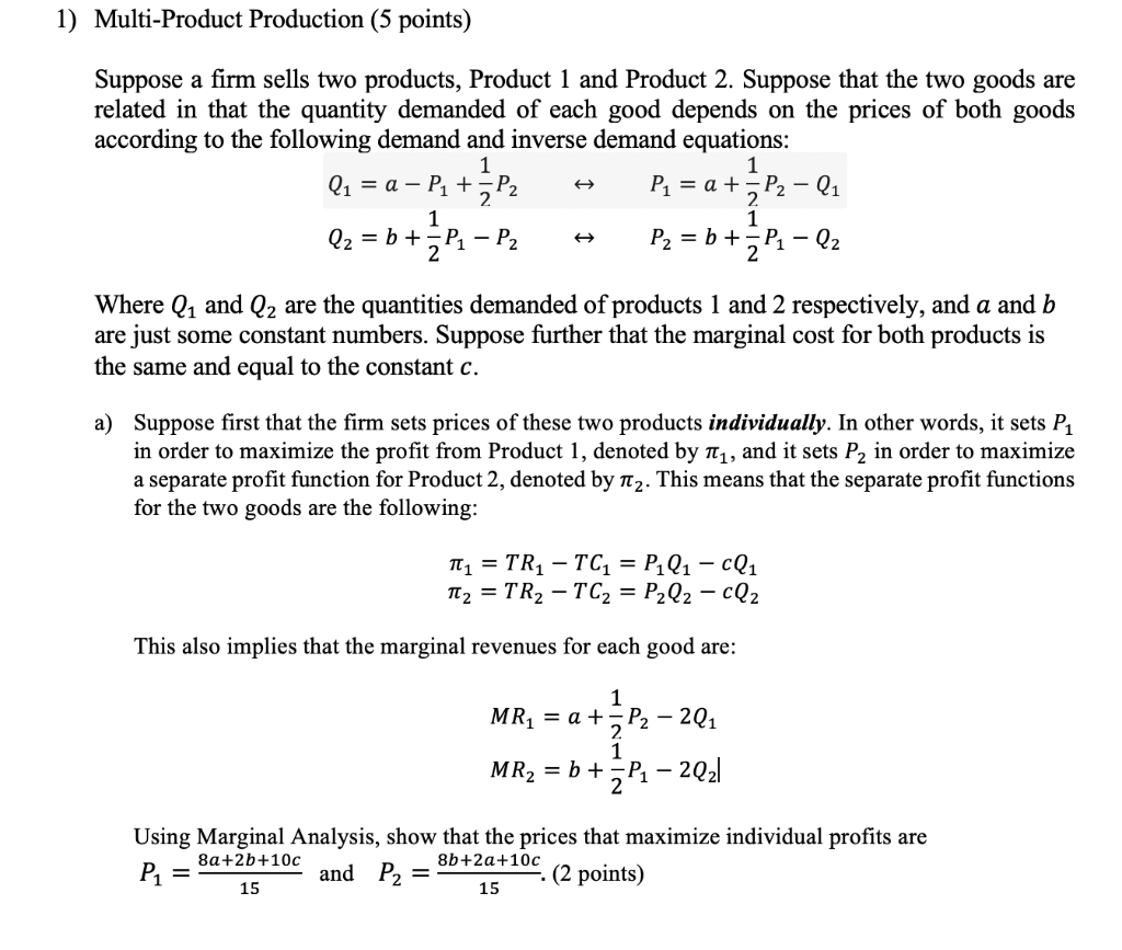 Solved 1) Multi-Product Production (5 points) Suppose a firm | Chegg.com