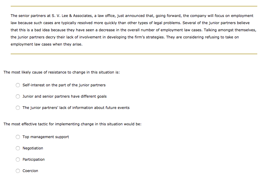 Solved The senior partners at S. V. Lee & Associates, a law | Chegg.com