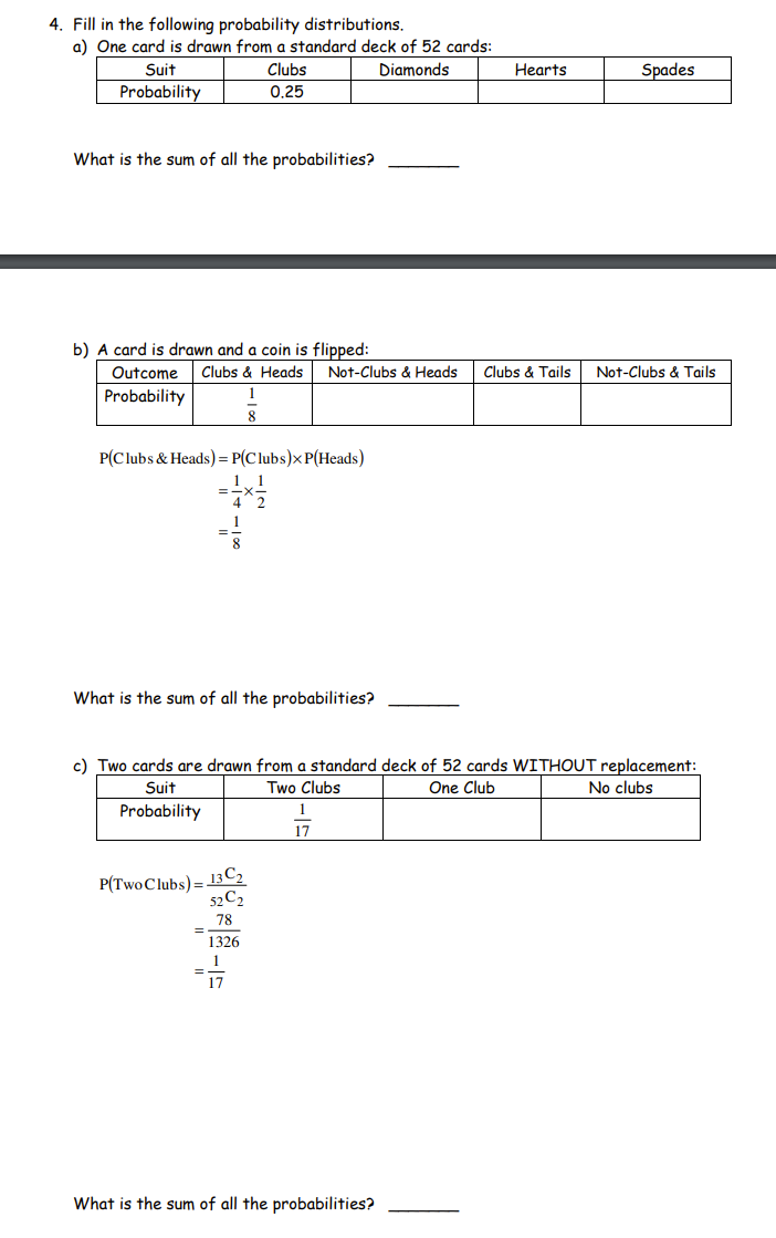 Solved What is the sum of all the probabilities? b) A card | Chegg.com