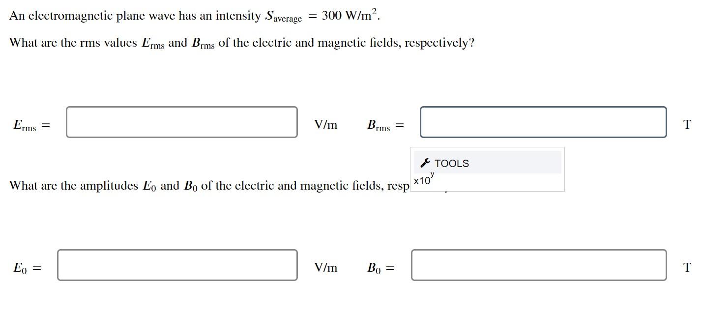 Solved An electromagnetic plane wave has an intensity | Chegg.com