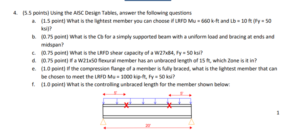 Solved 4. (5.5 points) Using the AISC Design Tables, answer | Chegg.com