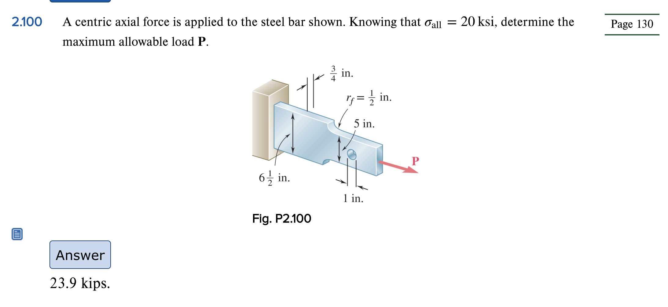 Solved A centric axial force is applied to the steel bar | Chegg.com
