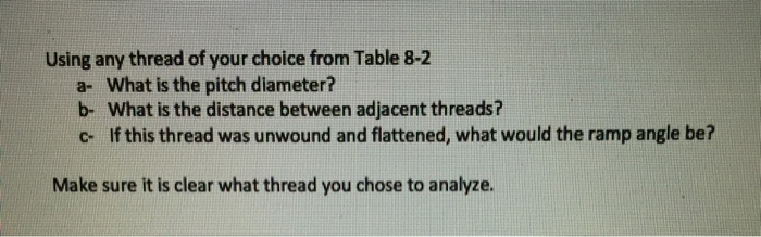 Solved Using any thread of your choice from Table 8-2 a- | Chegg.com