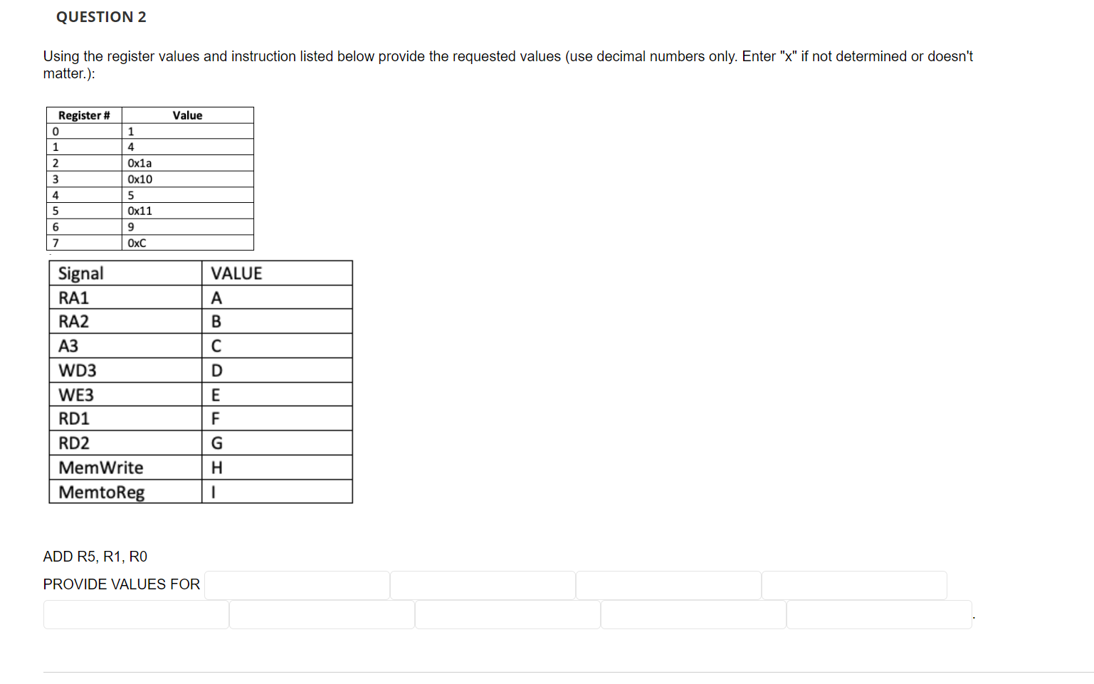 Solved Using the register values and instruction listed | Chegg.com