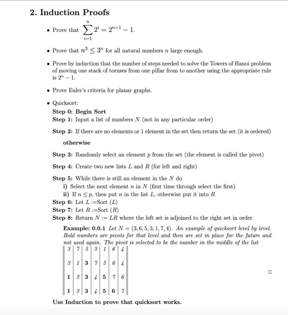 Solved aduction Proofs - Prove that ∑i=1n2i=2n+1−1 - Prove | Chegg.com