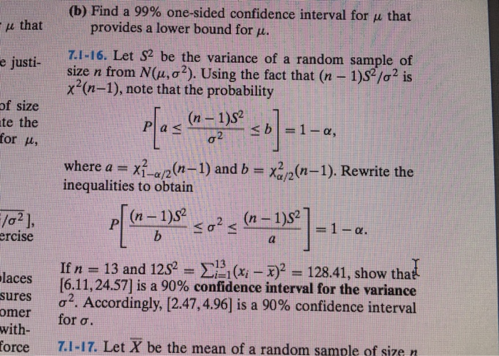 Solved (b) Find a 99% one-sided confidence interval for ? | Chegg.com