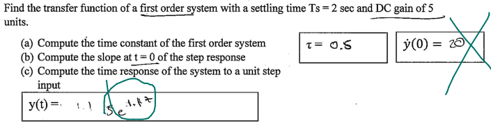 Solved Find the transfer function of a first order system | Chegg.com