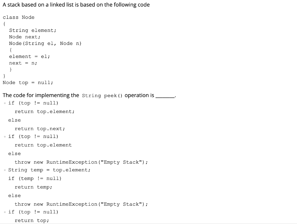 Solved A stack based on a linked list is based on the | Chegg.com