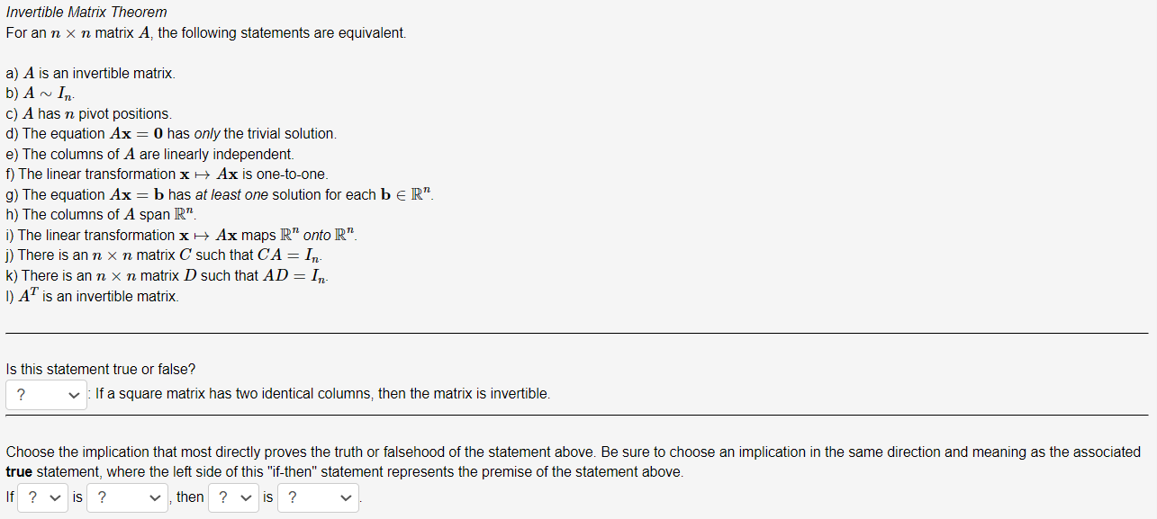 Solved Invertible Matrix Theorem For an n×n matrix A, the | Chegg.com