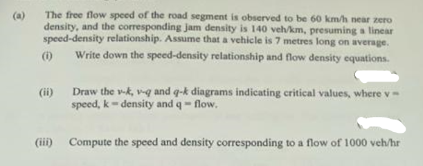 Solved (a) ﻿The free flow speed of the road segment is | Chegg.com