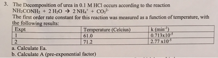 Solved 3. The Decomposition of urea in 0.1 M HCI occurs | Chegg.com