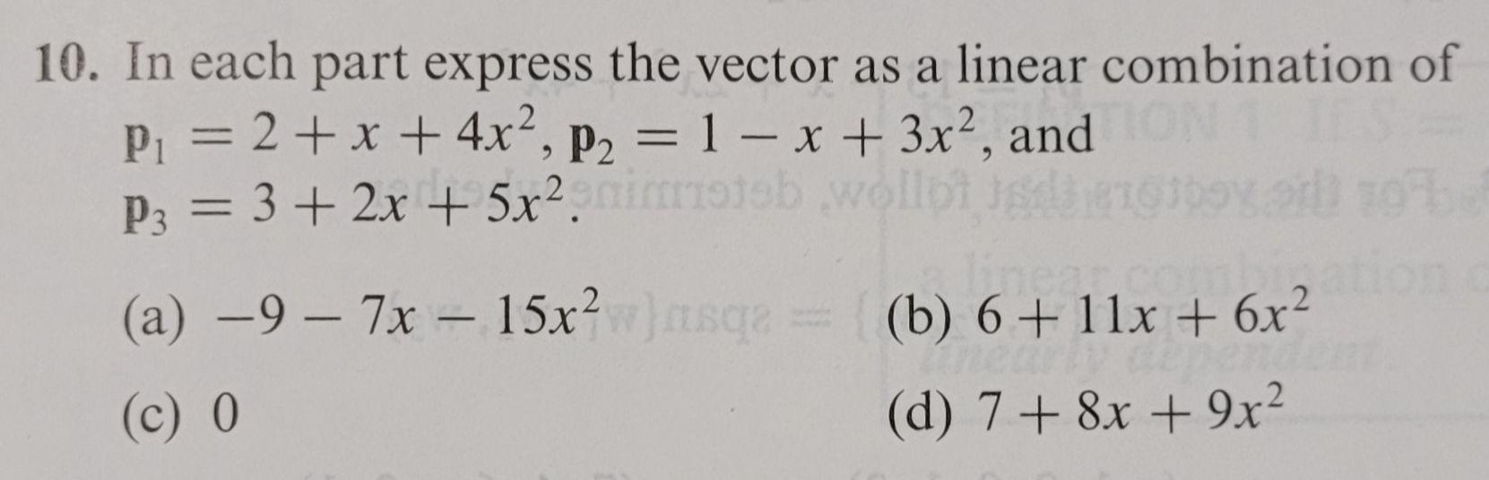 Solved 10. In each part express the vector as a linear | Chegg.com
