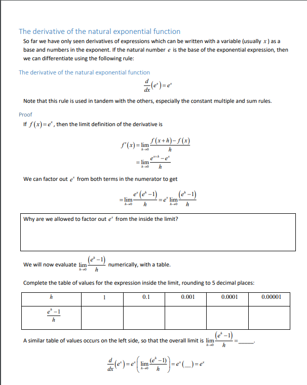 Solved The derivative of the natural exponential function So | Chegg.com