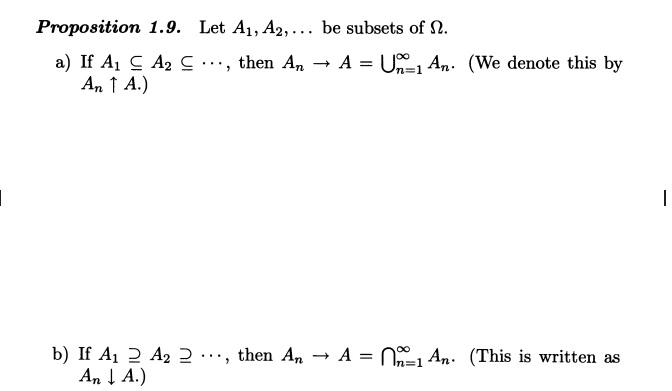 Proposition 1.9. Let A1,A2,… be subsets of Ω. a) If | Chegg.com