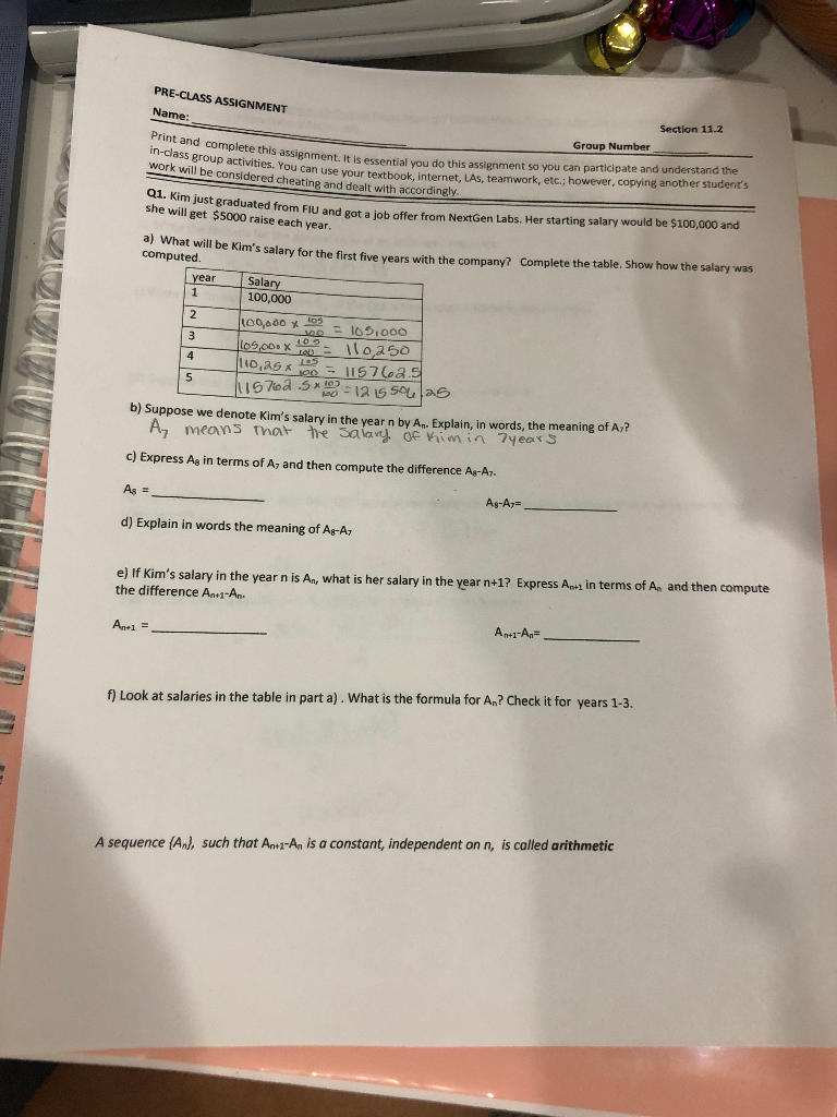 Solved PRE-CLASS ASSIGNMENT Name: Print and complete this | Chegg.com