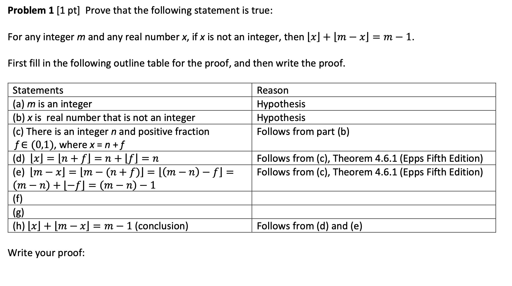 Solved Problem 1 [ 1pt ] Prove that the following statement | Chegg.com