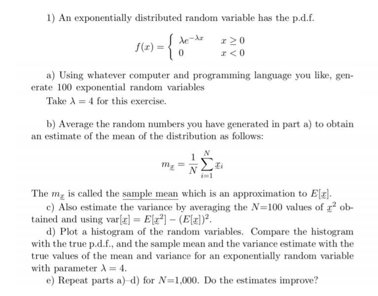 Solved 1) An exponentially distributed random variable has | Chegg.com
