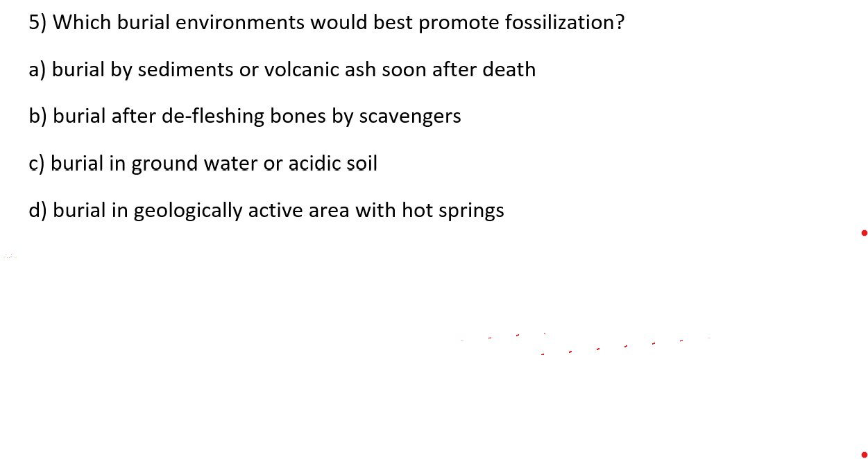 Solved 5) Which burial environments would best promote | Chegg.com