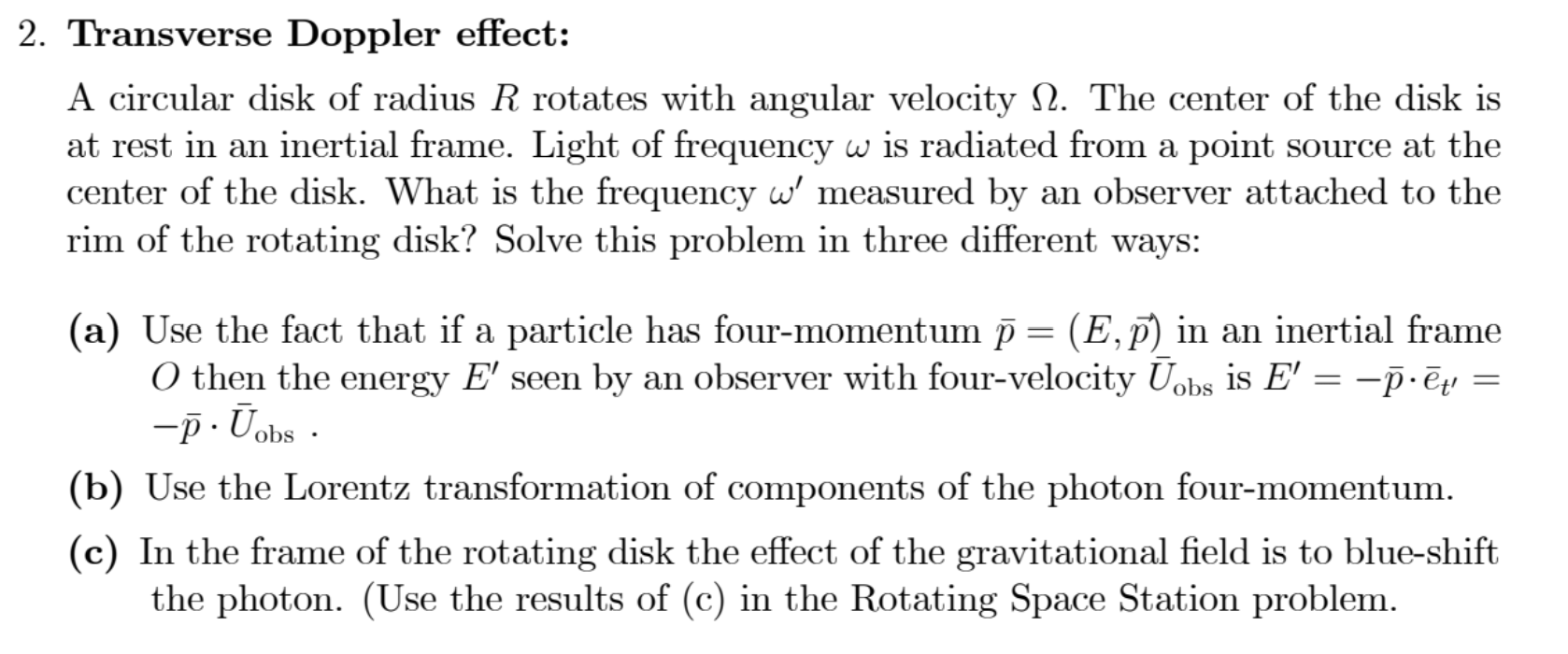 Solved 2 Transverse Doppler Effect A Circular Disk Of