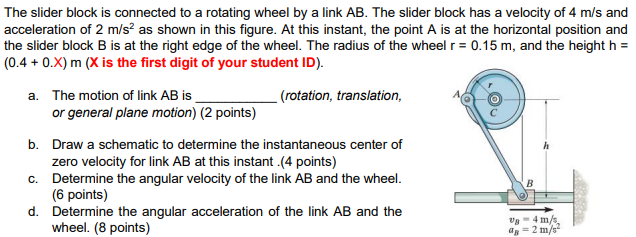 Solved The slider block is connected to a rotating wheel by | Chegg.com