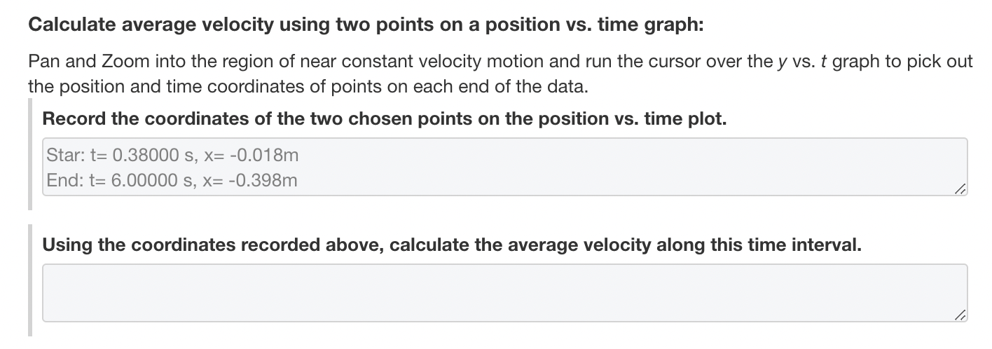 Solved Calculate average velocity using two points on a | Chegg.com