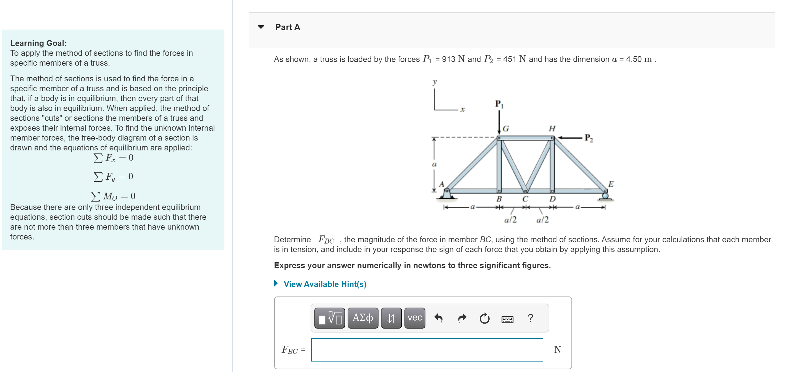Solved Learning Goal: To apply the method of sections to | Chegg.com