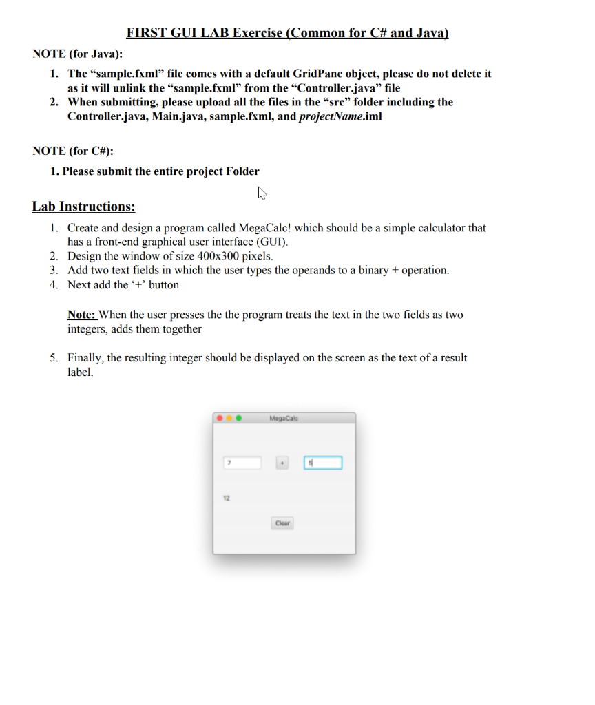 Solved FIRST GUI LAB Exercise (Common for C# and Java) NOTE | Chegg.com