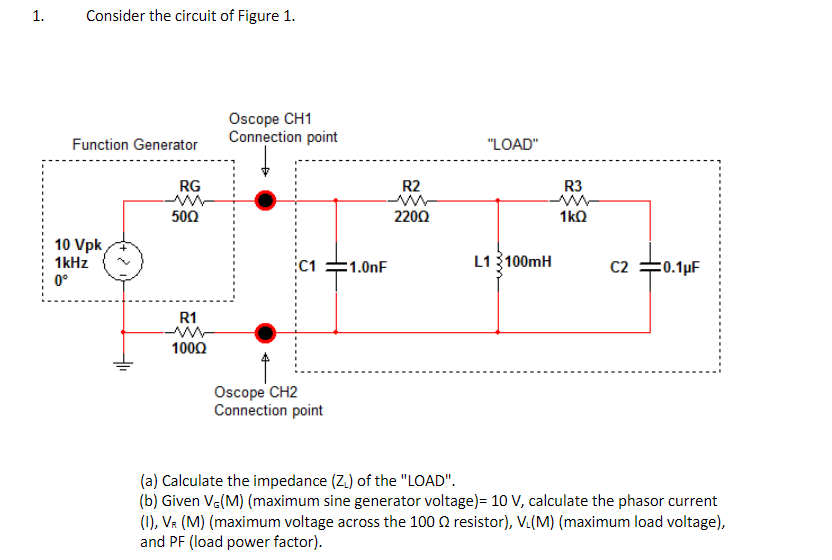 Solved 1. Consider the circuit of Figure 1. Oscope CH1 | Chegg.com