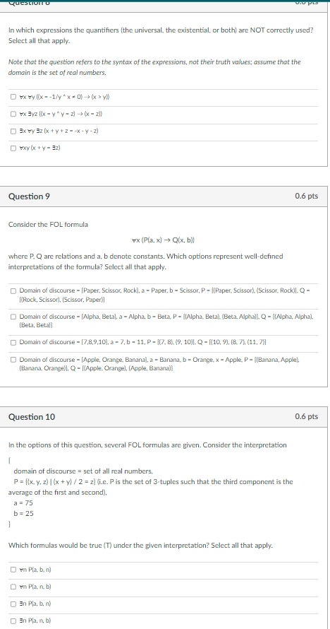 Solved In which expressions the quantifiers (the universal, | Chegg.com