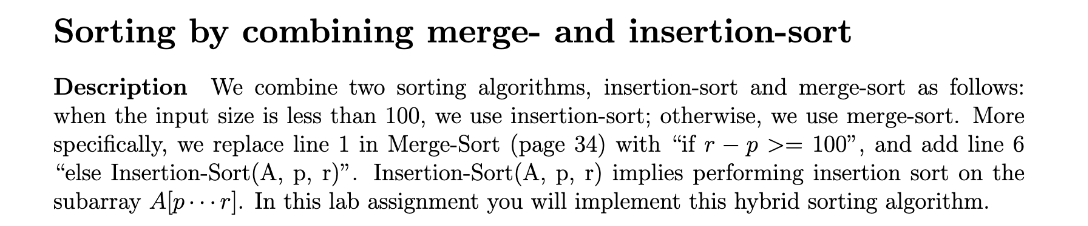 Solved Sorting by combining merge- and insertion-sort | Chegg.com
