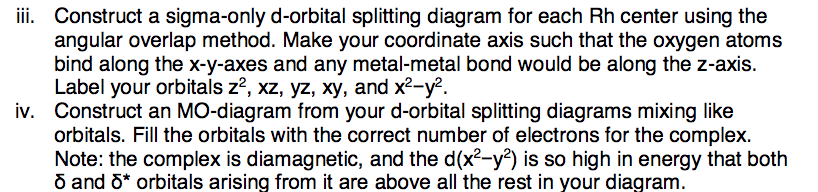 ii Construct a sigma-only d-orbital splitting diagram | Chegg.com