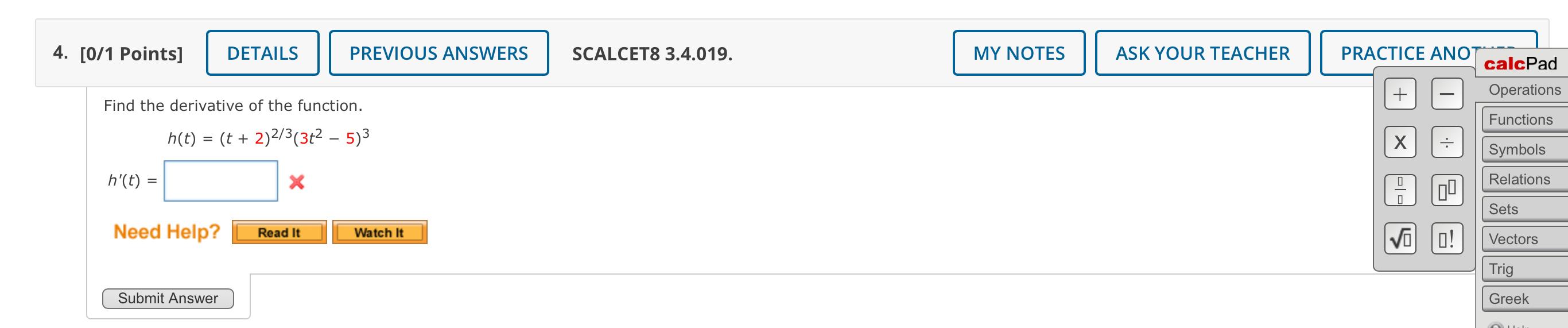 Solved 4. [0/1 Points] DETAILS PREVIOUS ANSWERS SCALCET8 | Chegg.com